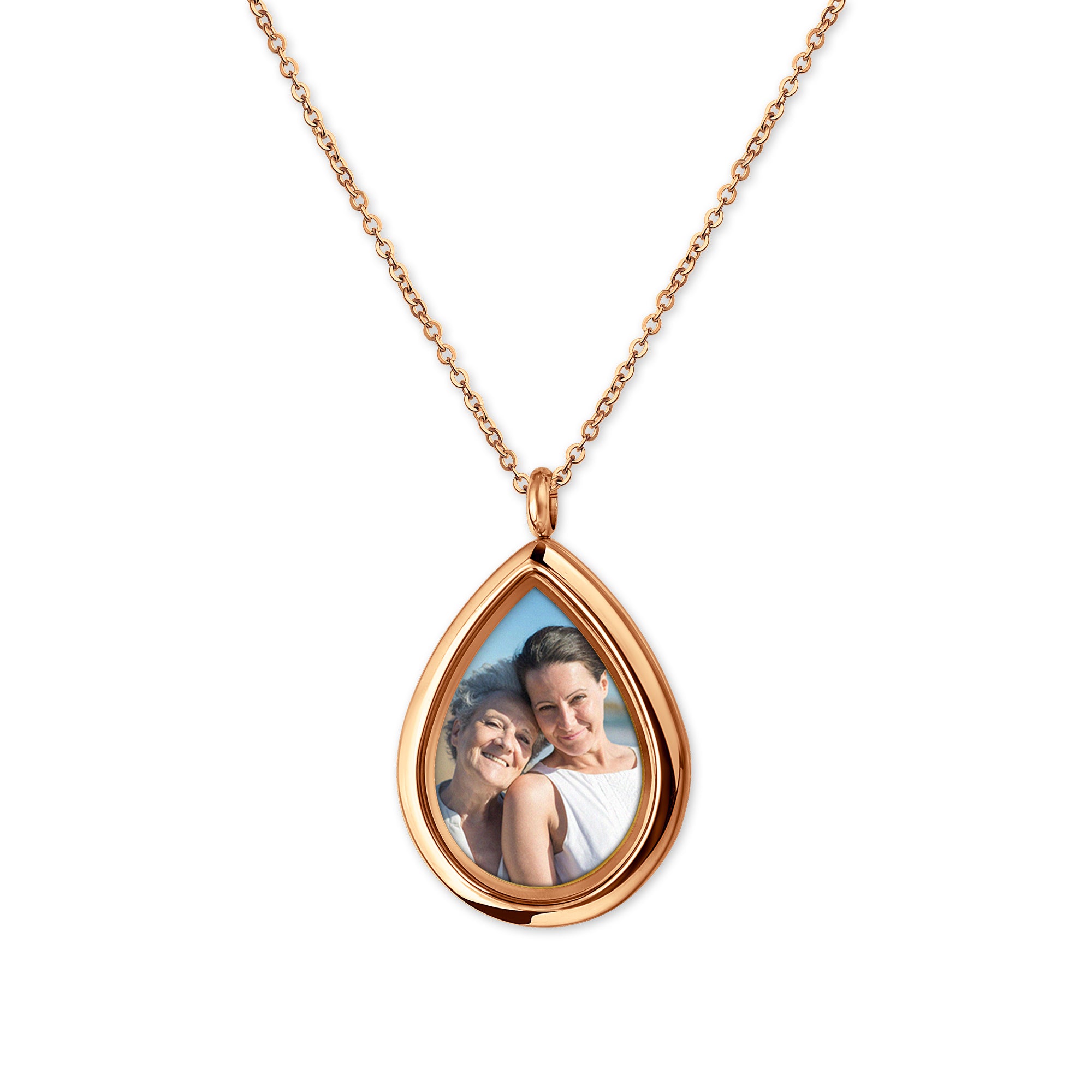 Teardrop Photo Locket Necklace with Angel Wing Charm | Memorial Jewelry ...